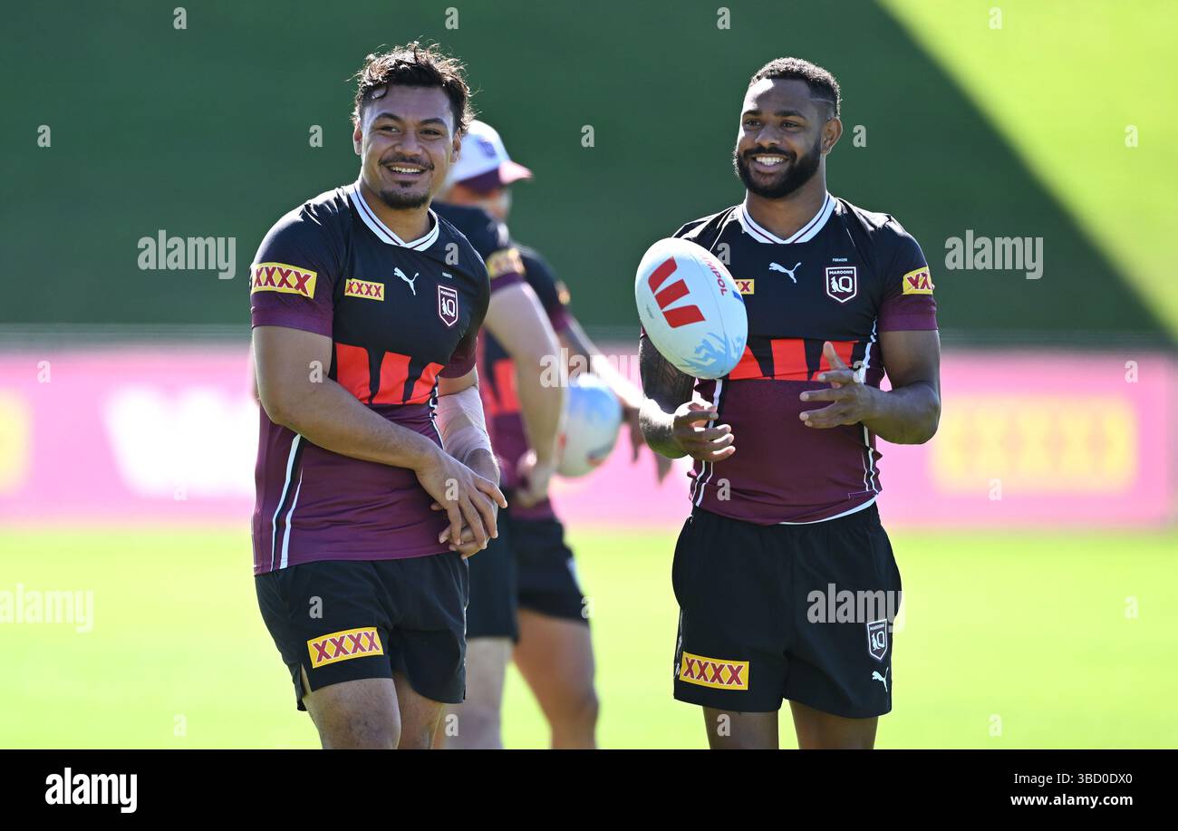 Bokarina, Australia. 22nd May, 2025. Jeremiah Nanai and Hamiso Tabuai-Fidow during a Queensland ...