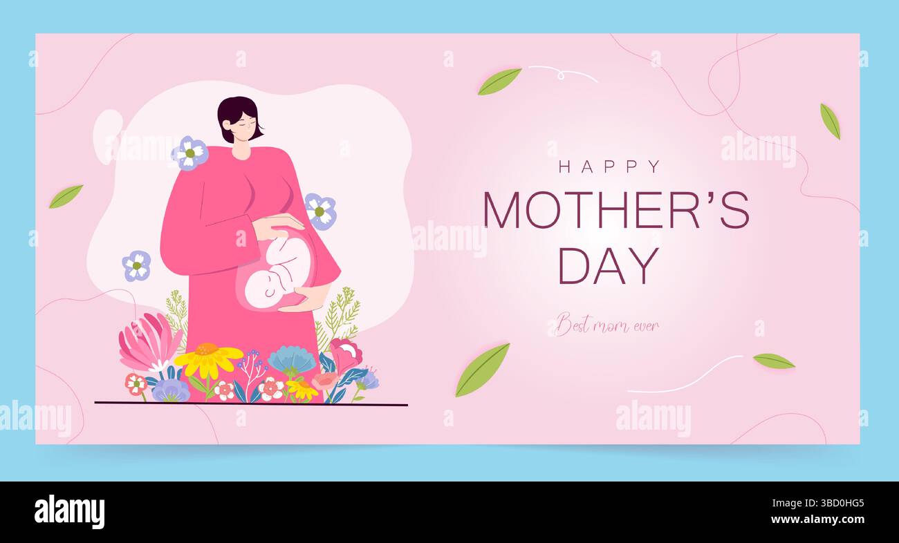 Mother Day illustration of a loving mom holding her baby. Vector ...