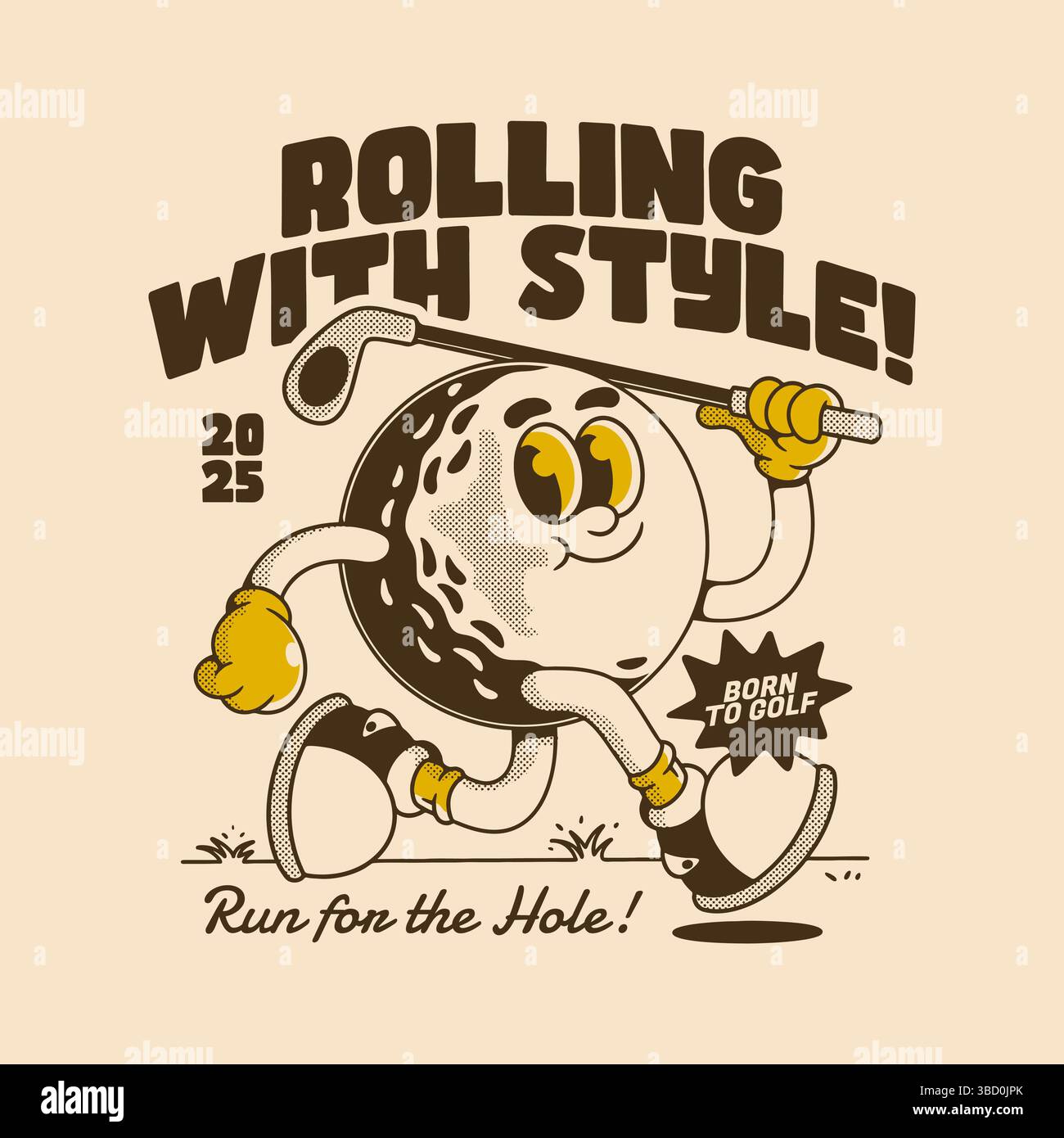 Cheerful running golf ball character with retro look Stock Vector Image ...