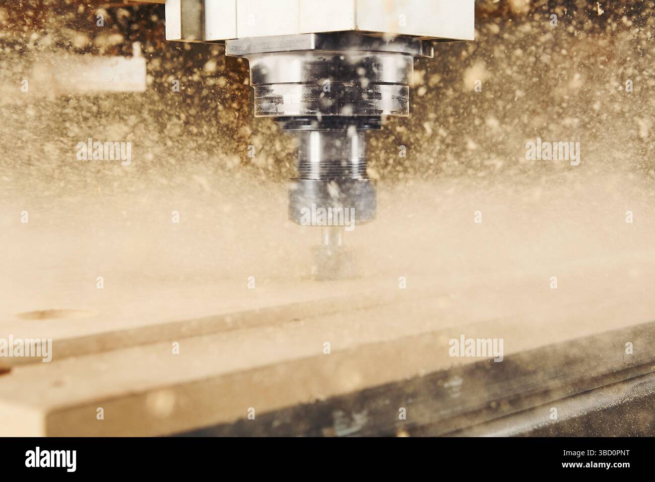 Cnc machine at carpentry workshop. Cutting wood with various router ...