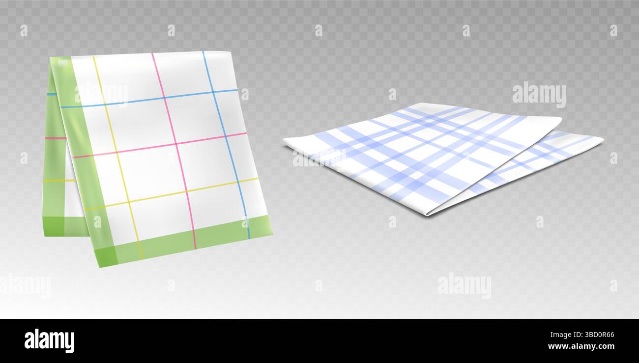 Set of checkered kitchen towels, cloth napkins with colour check ...