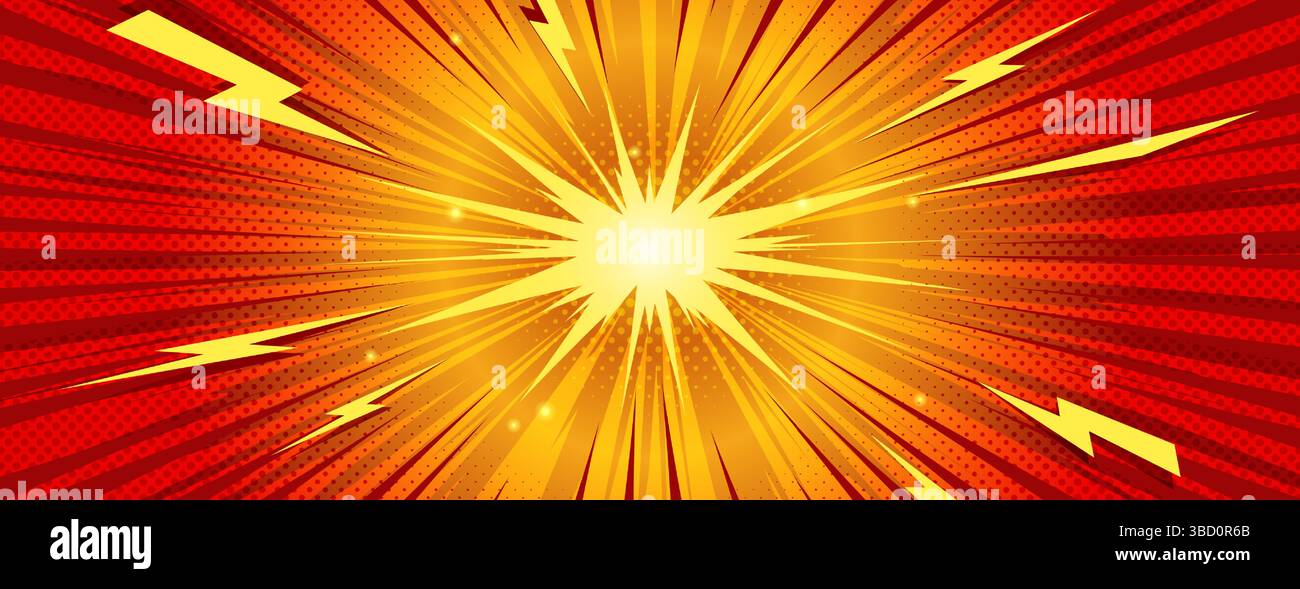 Anime style explosion - comic book blast background. Bright yellow red ...