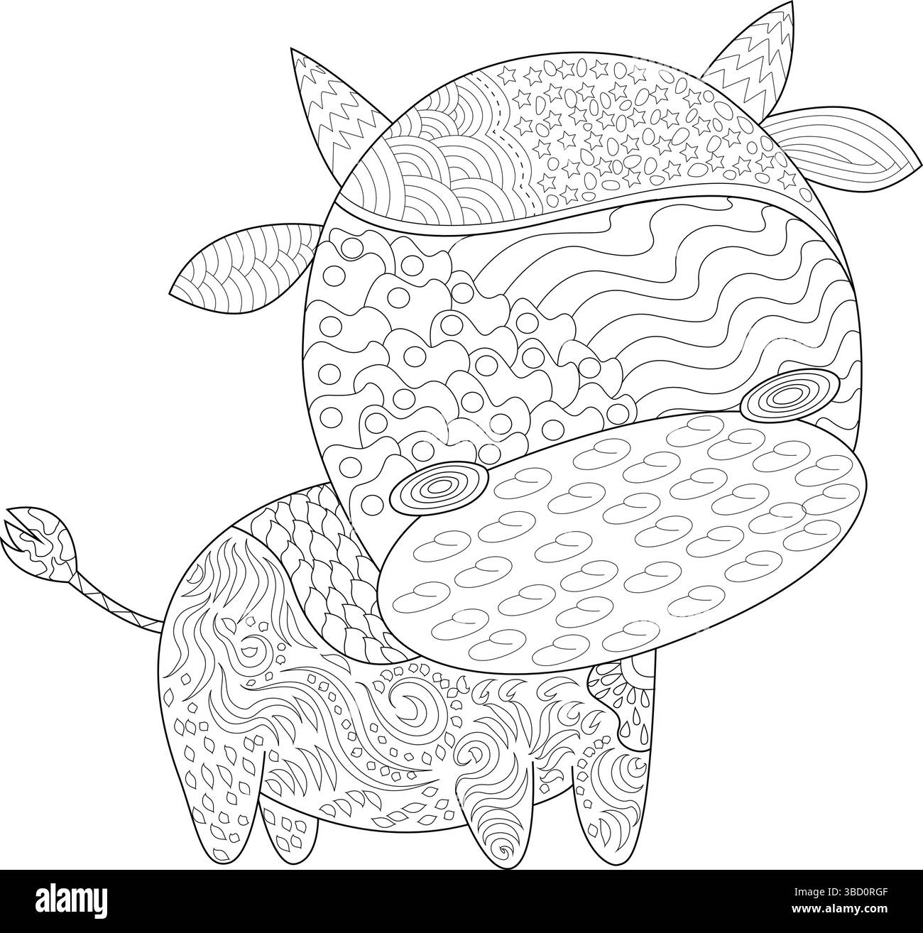 Outline illustration of a cute chibi style cow or ox character, perfect ...