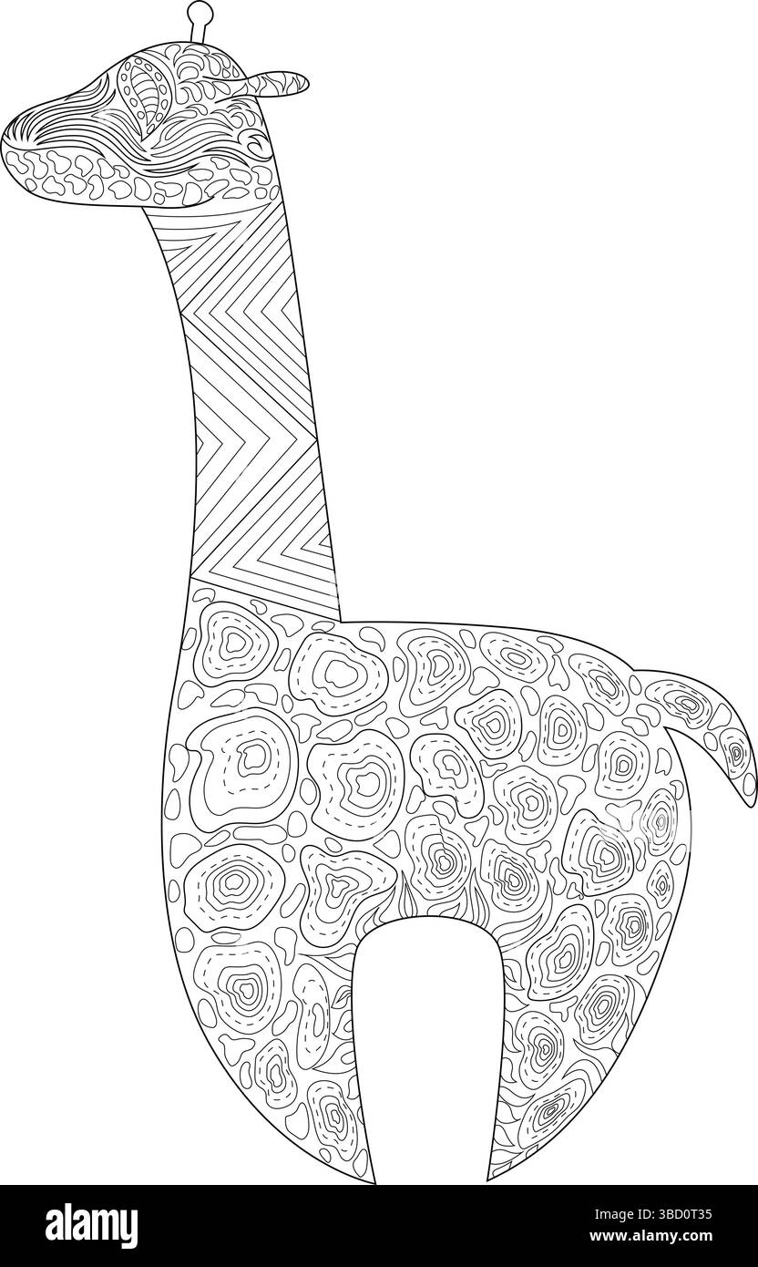 Black and white outline illustration of a cute chibi giraffe with ...