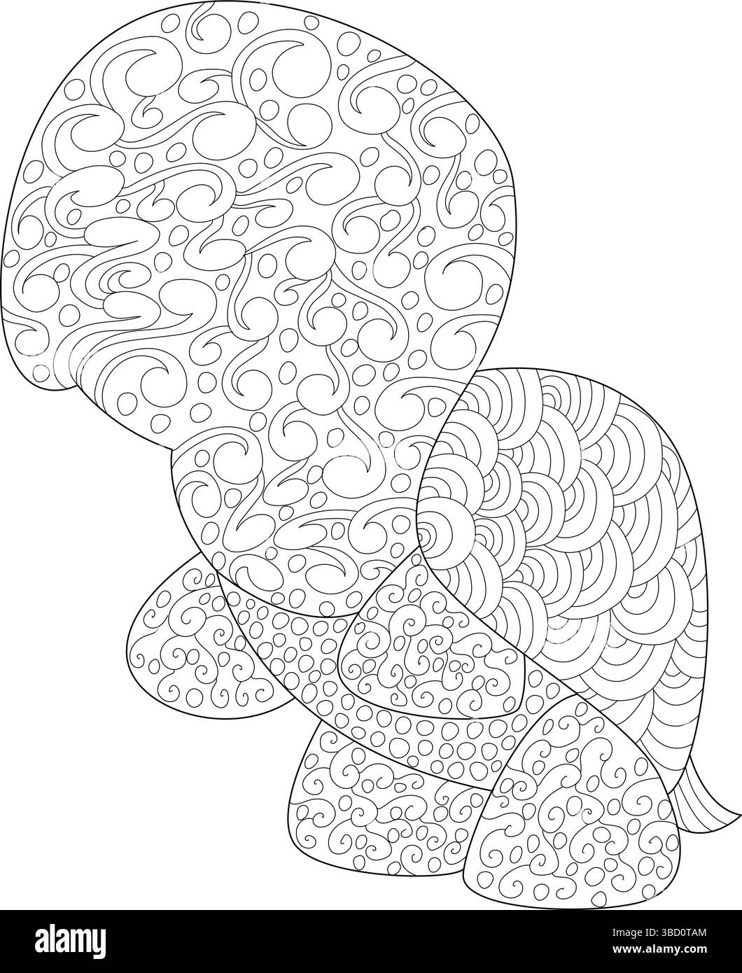 Black and white line art illustration of a cute, stylized chibi animal ...