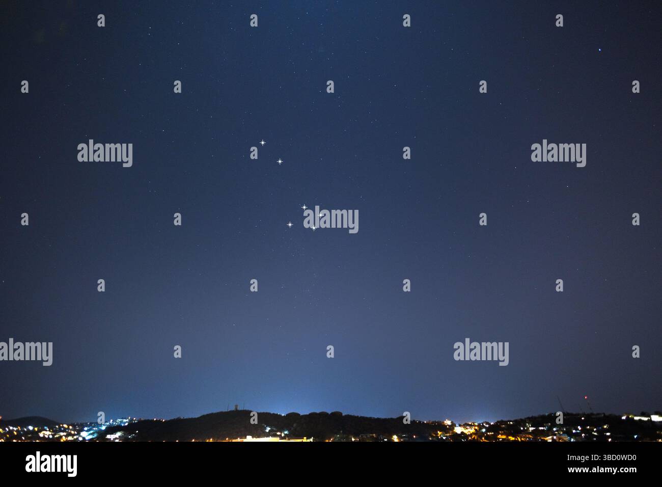 A real night scene over the city Windhoek, Namibia with starry sky ...