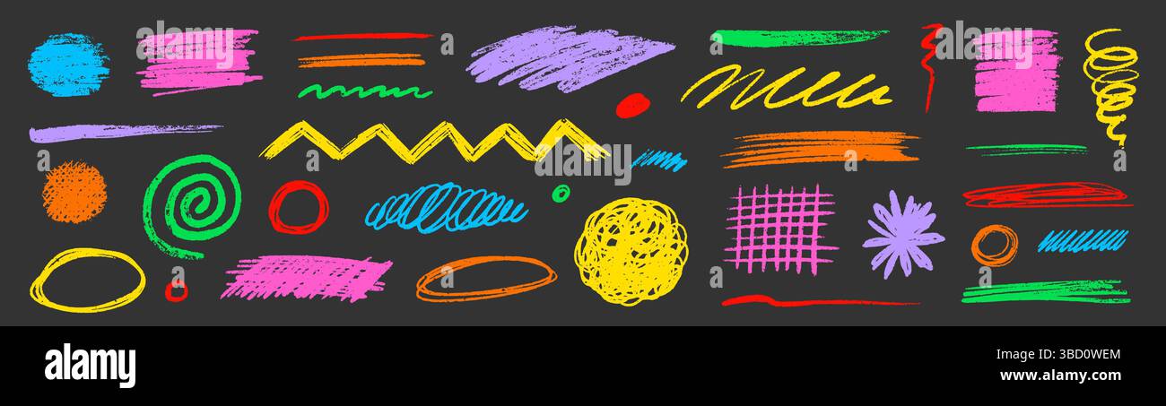 Crayon pencil scribble chalk texture brush stroke element set. Hand ...