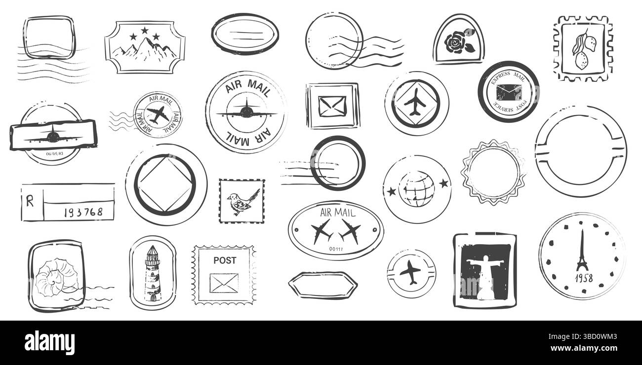 Air mail stamp retro vintage postage sign. Post stamp with plane icon ...