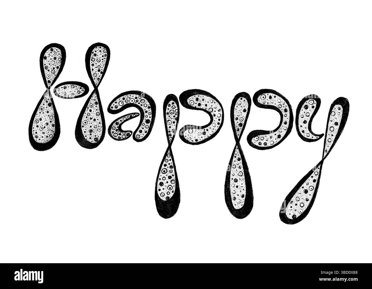 Doodle lettering word Happy. Isolated on white background. Black, gray ...