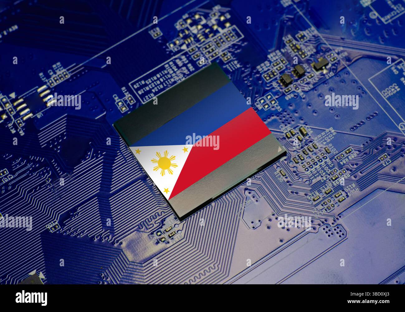 Flag of the Philippines on a CPU operating chipset computer electronic ...