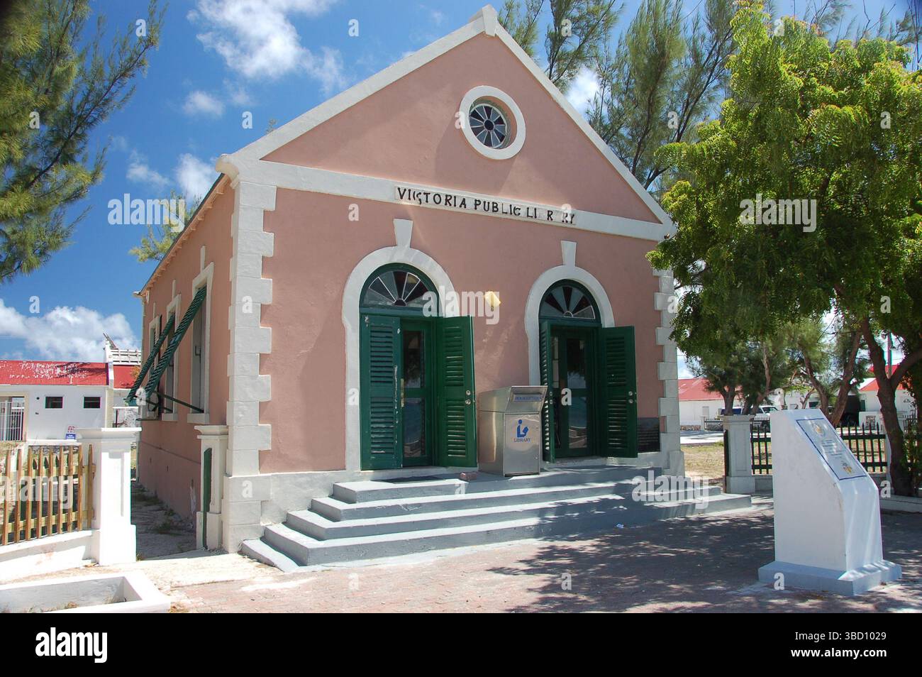 The historic pink Victoria Public Library in Grand Turk, Turks and ...