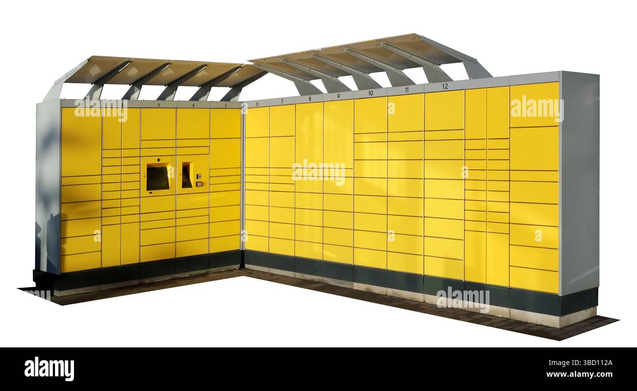 Self service angular yellow modern standard city parcel terminal ...