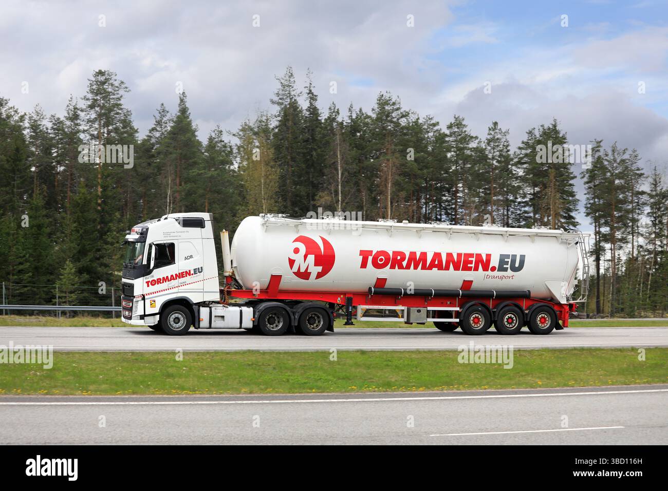 Paimio, Finland. May 9, 2025. White and red Volvo FH 500 truck tank ...