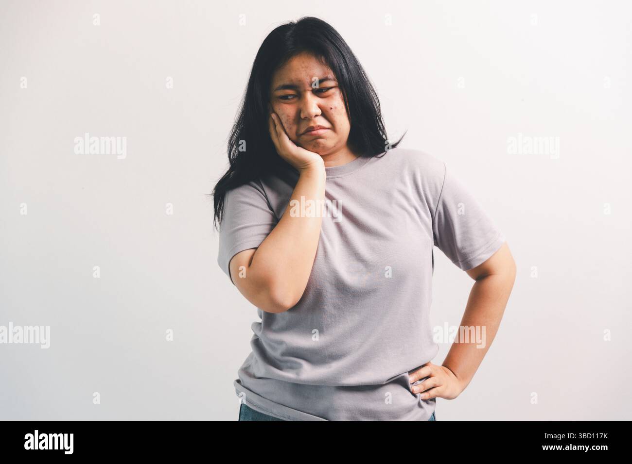 Asian girl expresses dislike, person express negative feeling, concept ...