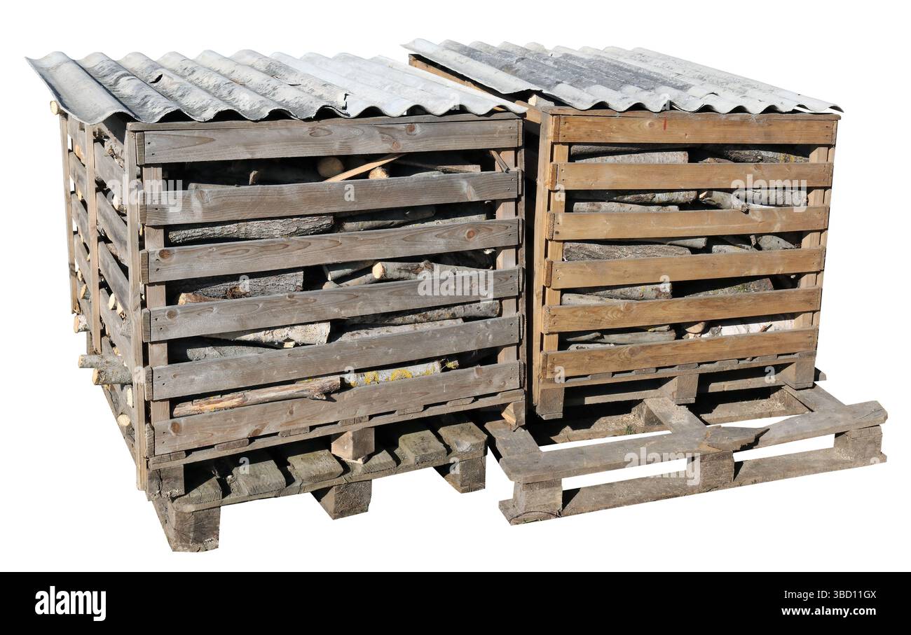 Firewood for the bathhouse in large wooden boxes sheltered by slate ...