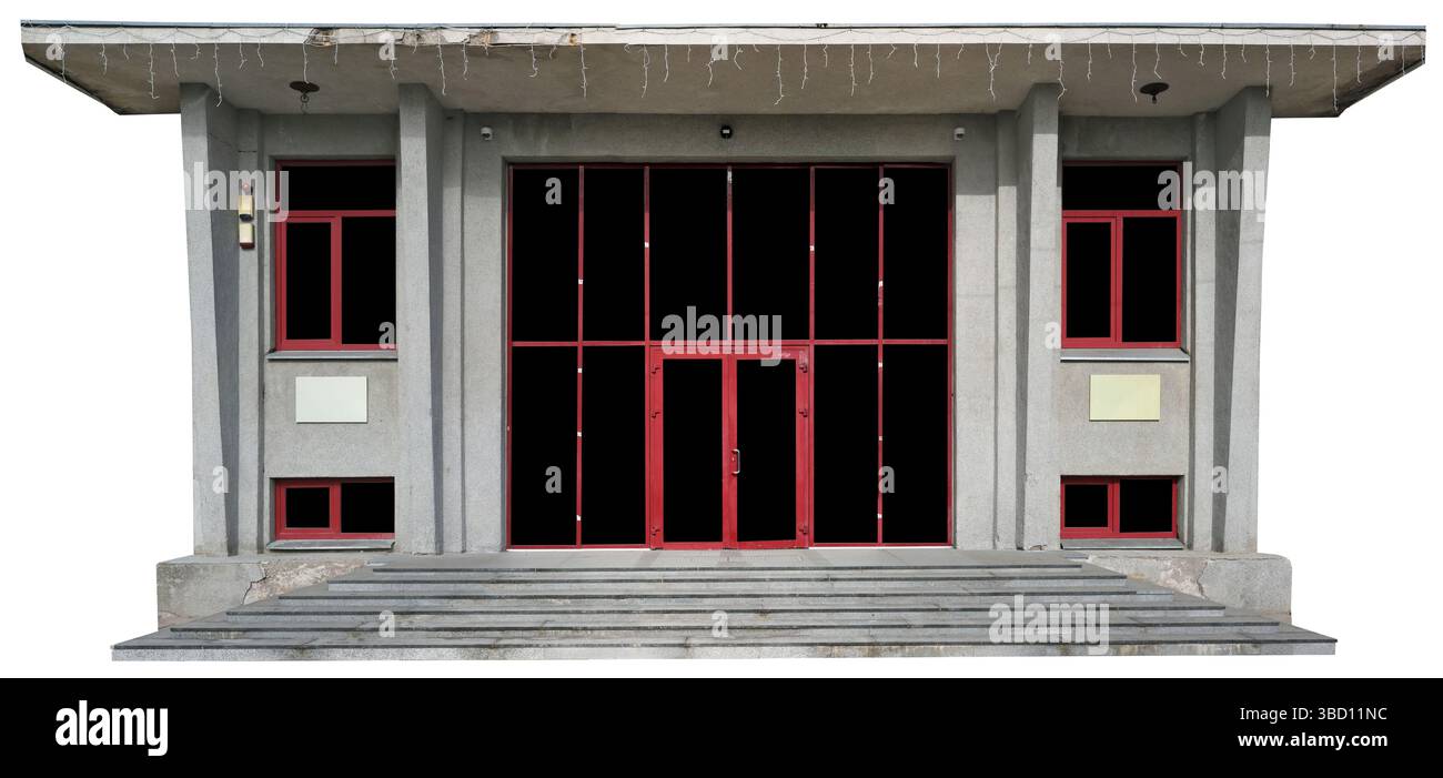 Porch windows and doors of a standard European school.Isolated in white ...