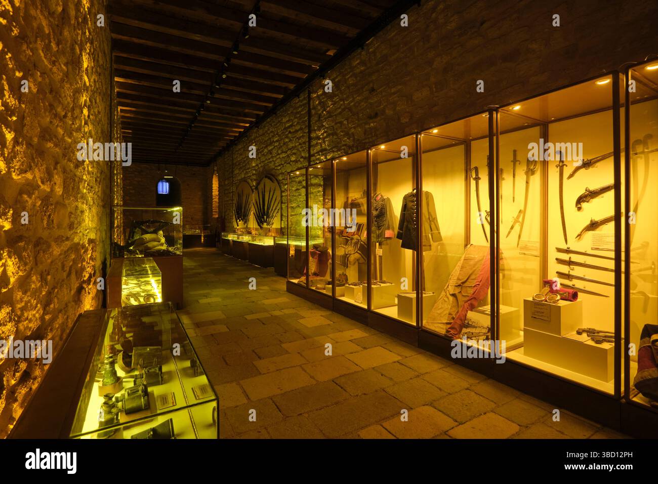 Various weapons, guns, uniforms and other objects on display. At the Military Marine Museum in ...