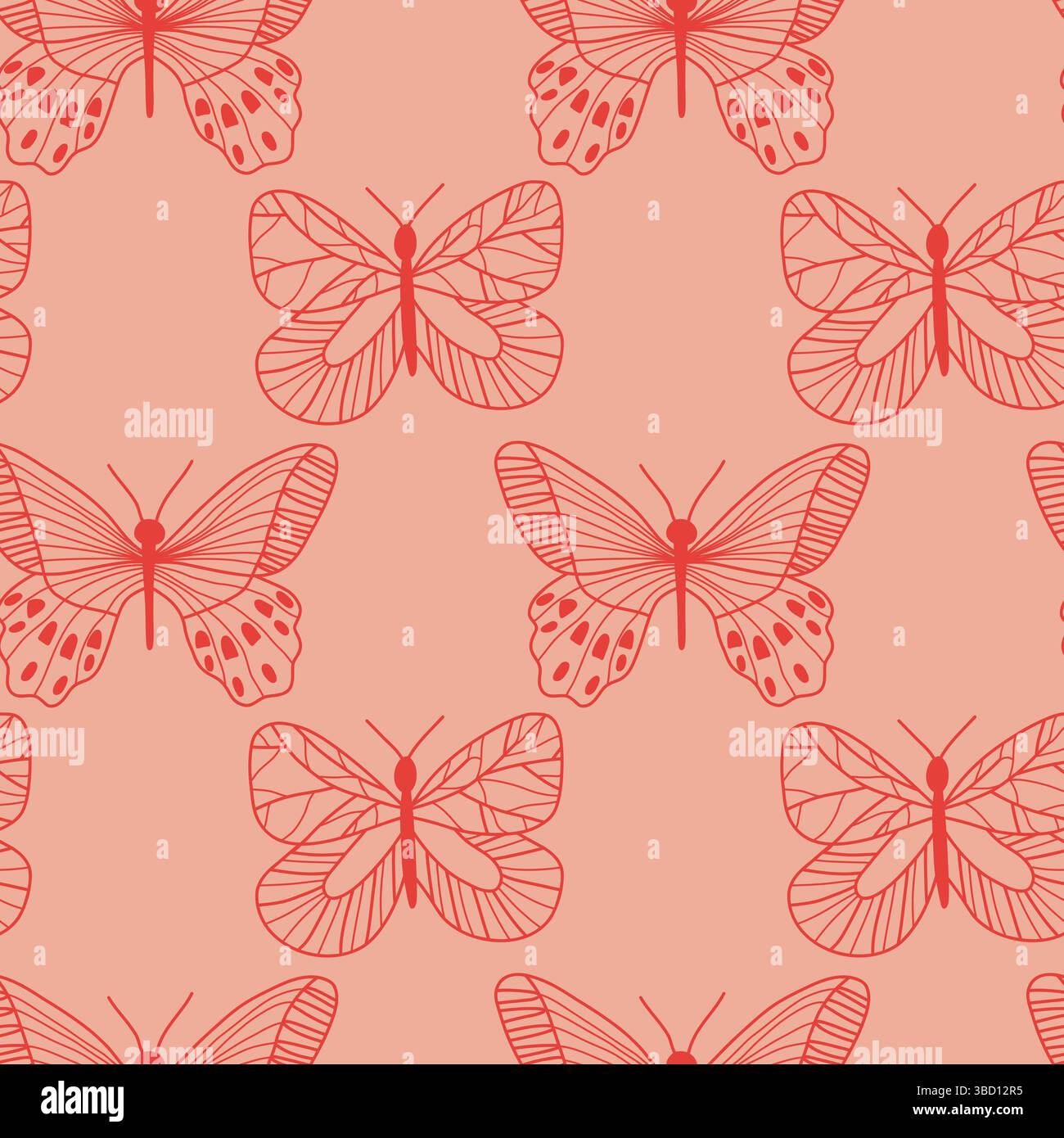 Illustration featuring a repeating pattern of stylized red butterflies ...