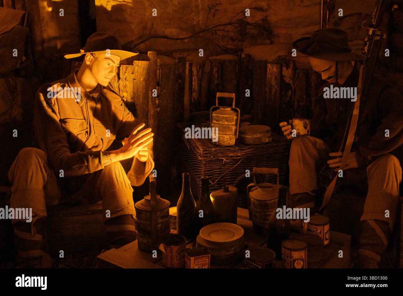 A diorama, recreation of typical trench life for soldiers during WWI ...