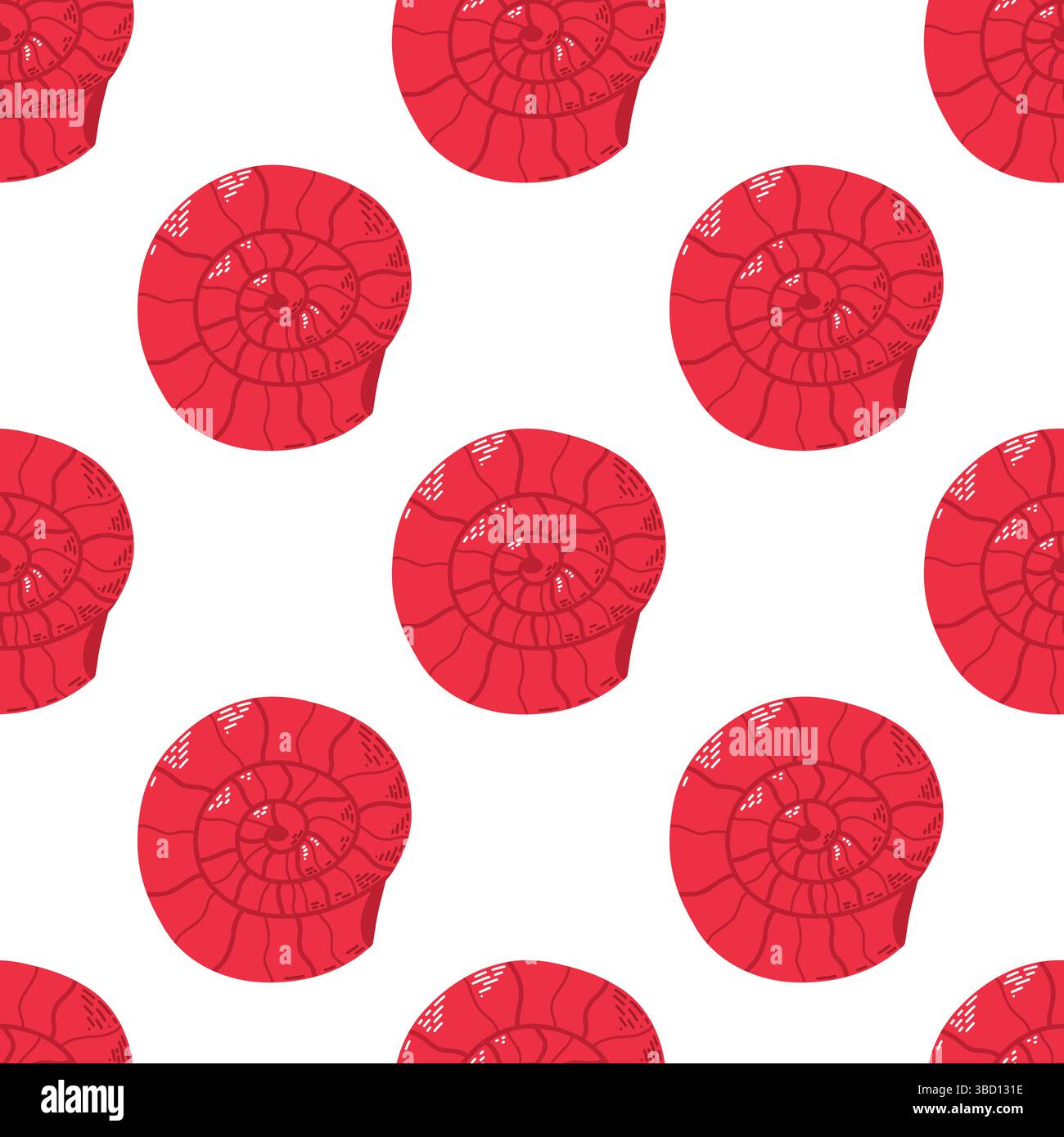 Seamless Pattern of Red Nautilus Shells on a White Background Stock ...