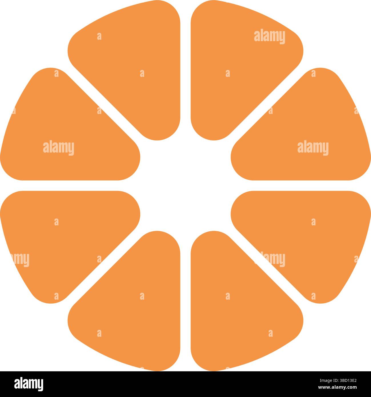 Circle division infographic icon. Pie chart divided eight equal parts. 8 sectors with rounded ...