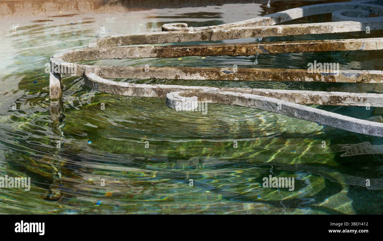 Close-Up of Weathered Metal Structure Submerged in Rippling Clear Water ...
