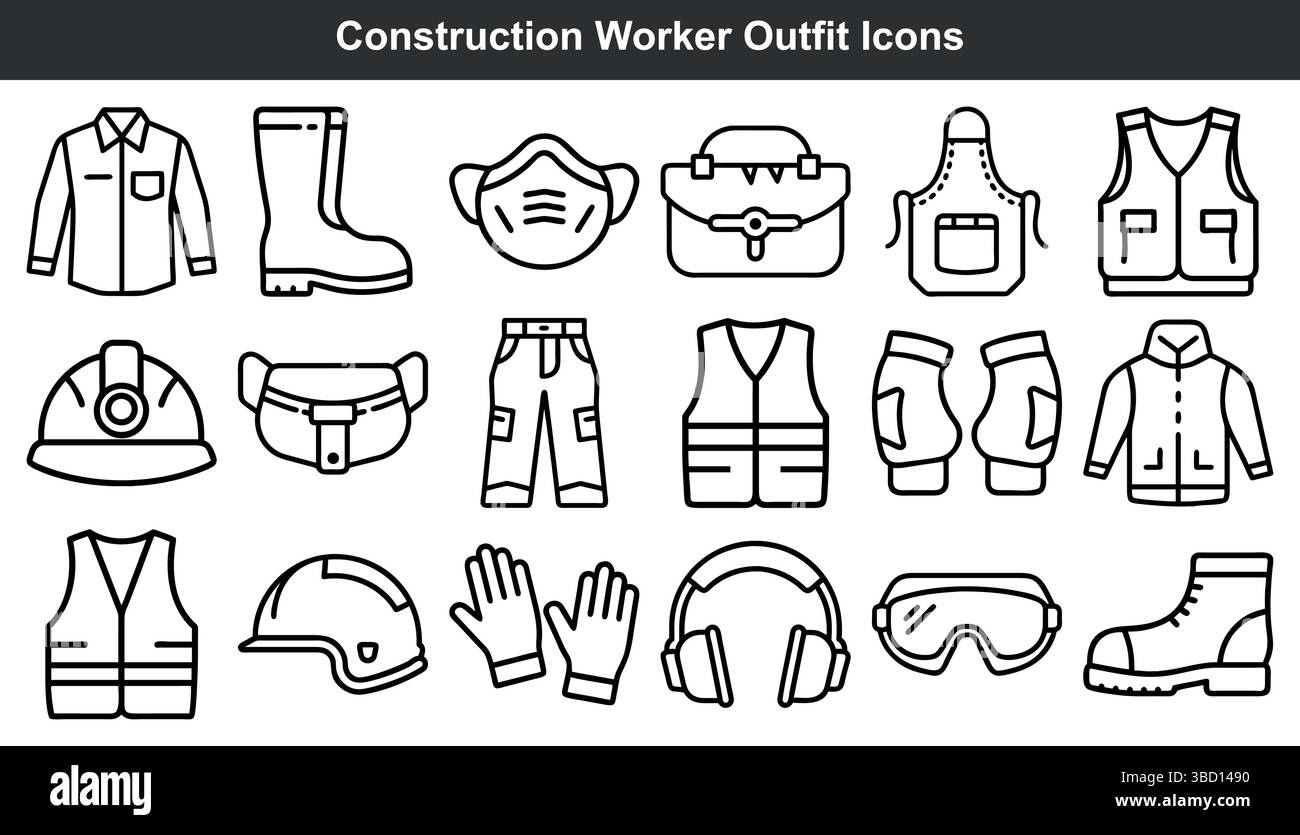 Construction Worker Safety Gear Line Icons Stock Vector Image & Art - Alamy