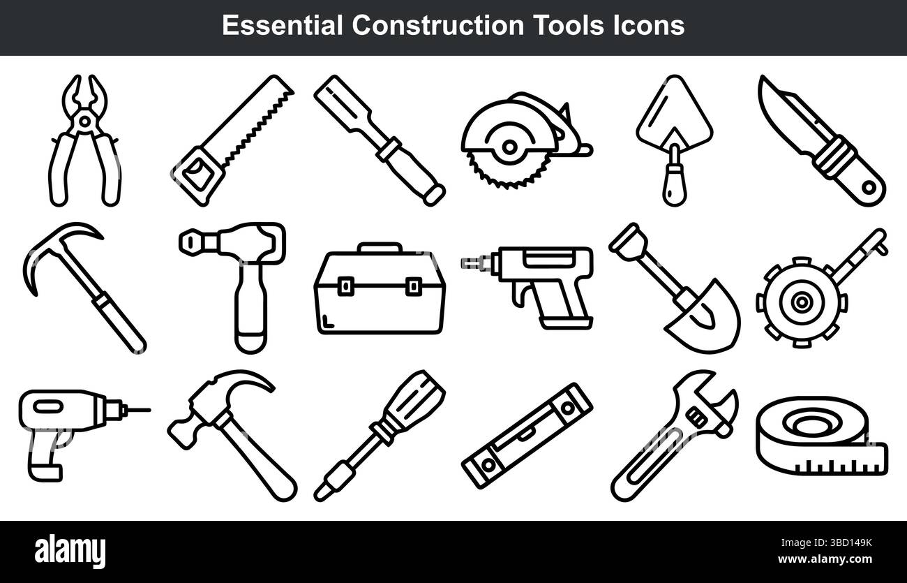 Essential Construction and Repair Tools Icon Set Stock Vector Image ...