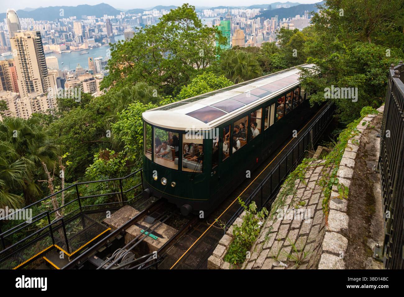 Hong Kong Peak Tram, a historic funicular railway offering scenic views ...