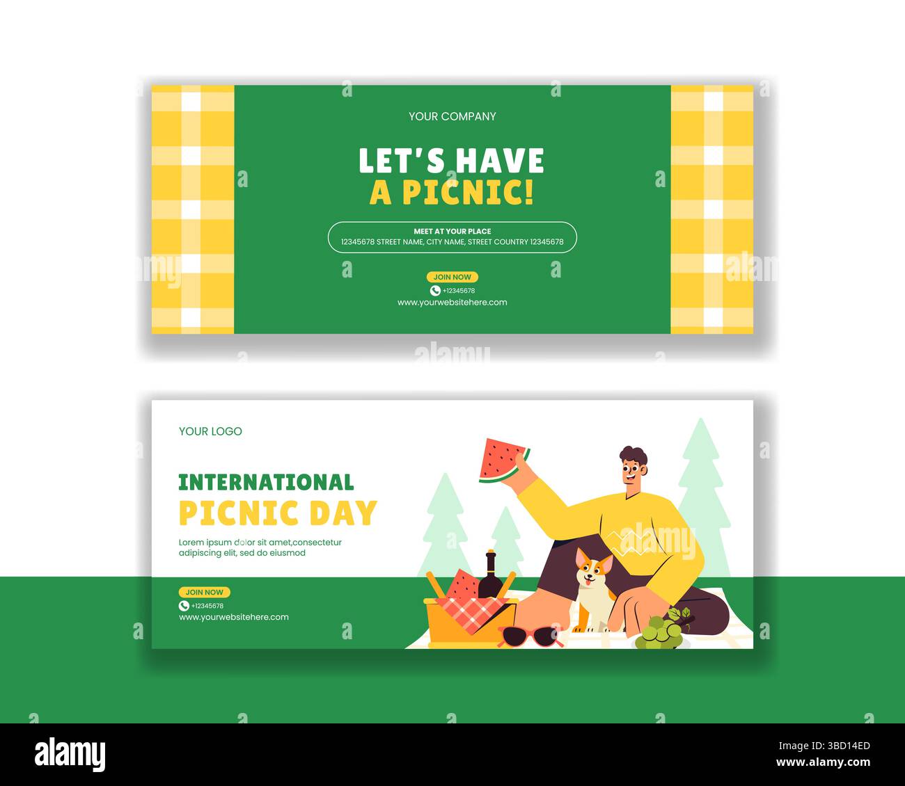 Picnic Day Social Media Horizontal Banner with Hand Drawn Cartoon ...