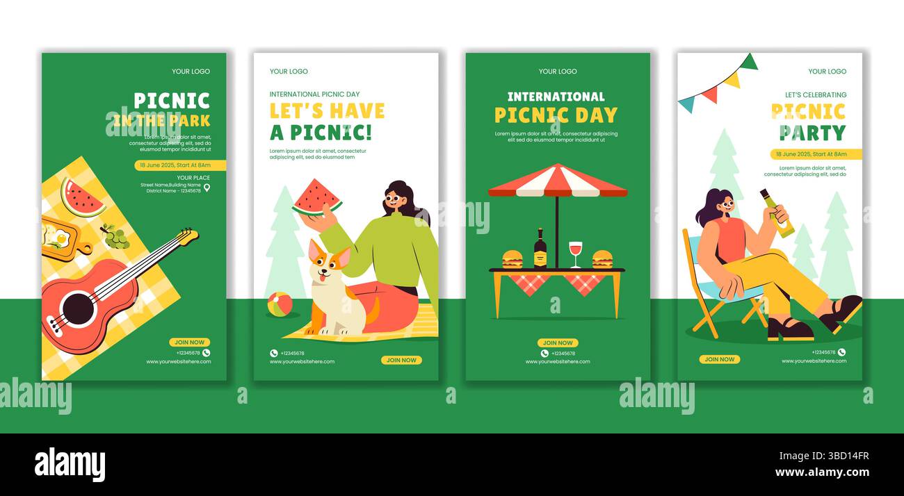 Flat Style Picnic Day Celebration Vector for Social Media Stories Stock ...