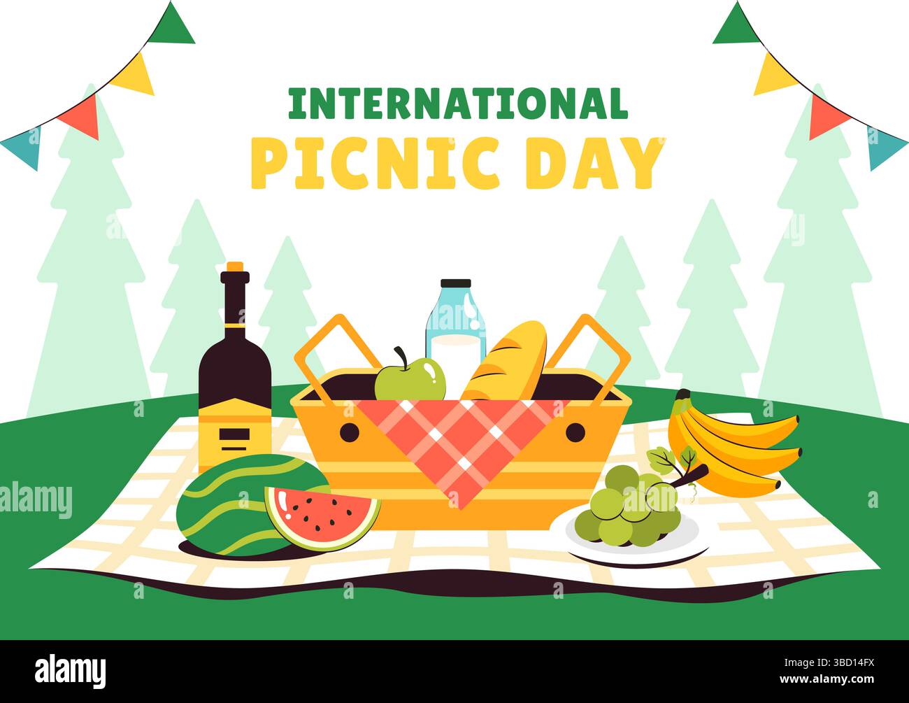 International Picnic Day Flat Cartoon Illustration with Outdoor Picnic Setting Background Stock ...