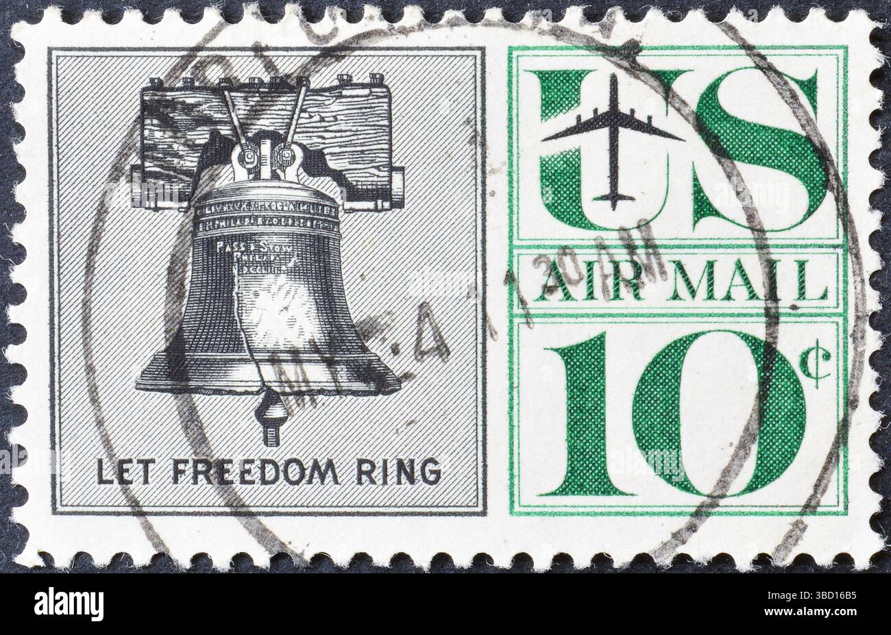 Cancelled postage stamp printed by USA, that shows Liberty Bell, circa ...