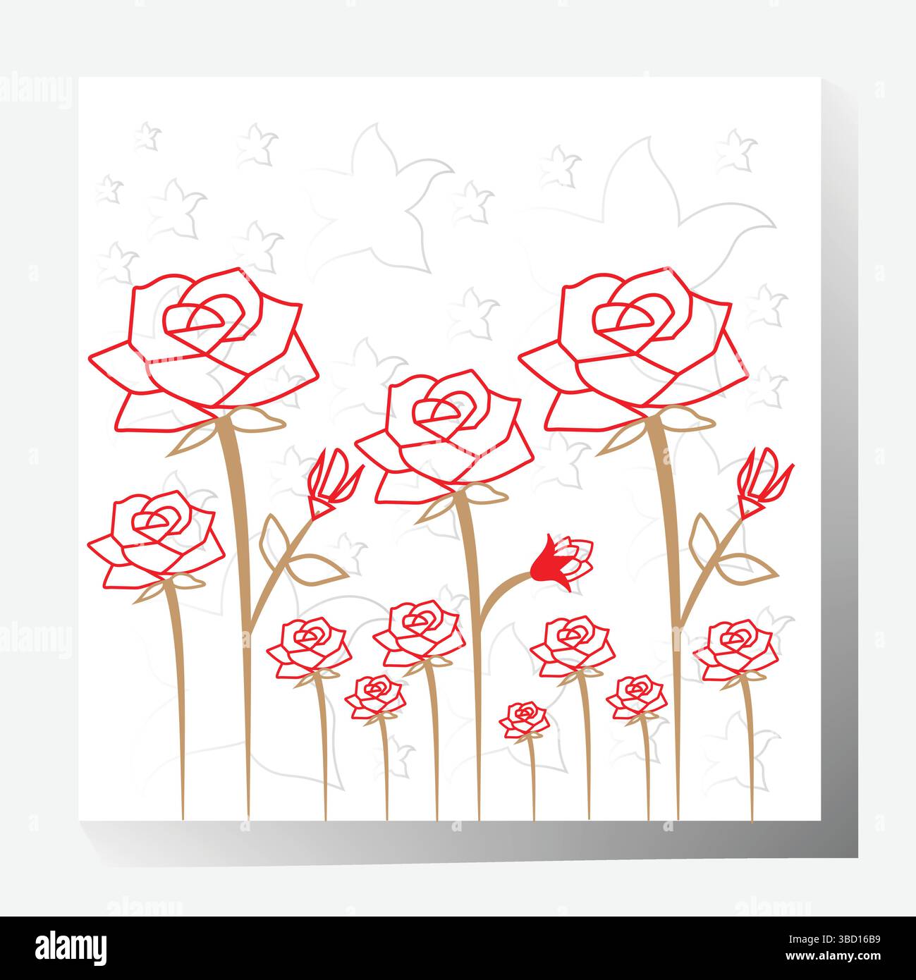 Beautiful vector illustration of stylized red roses in a minimalist and ...