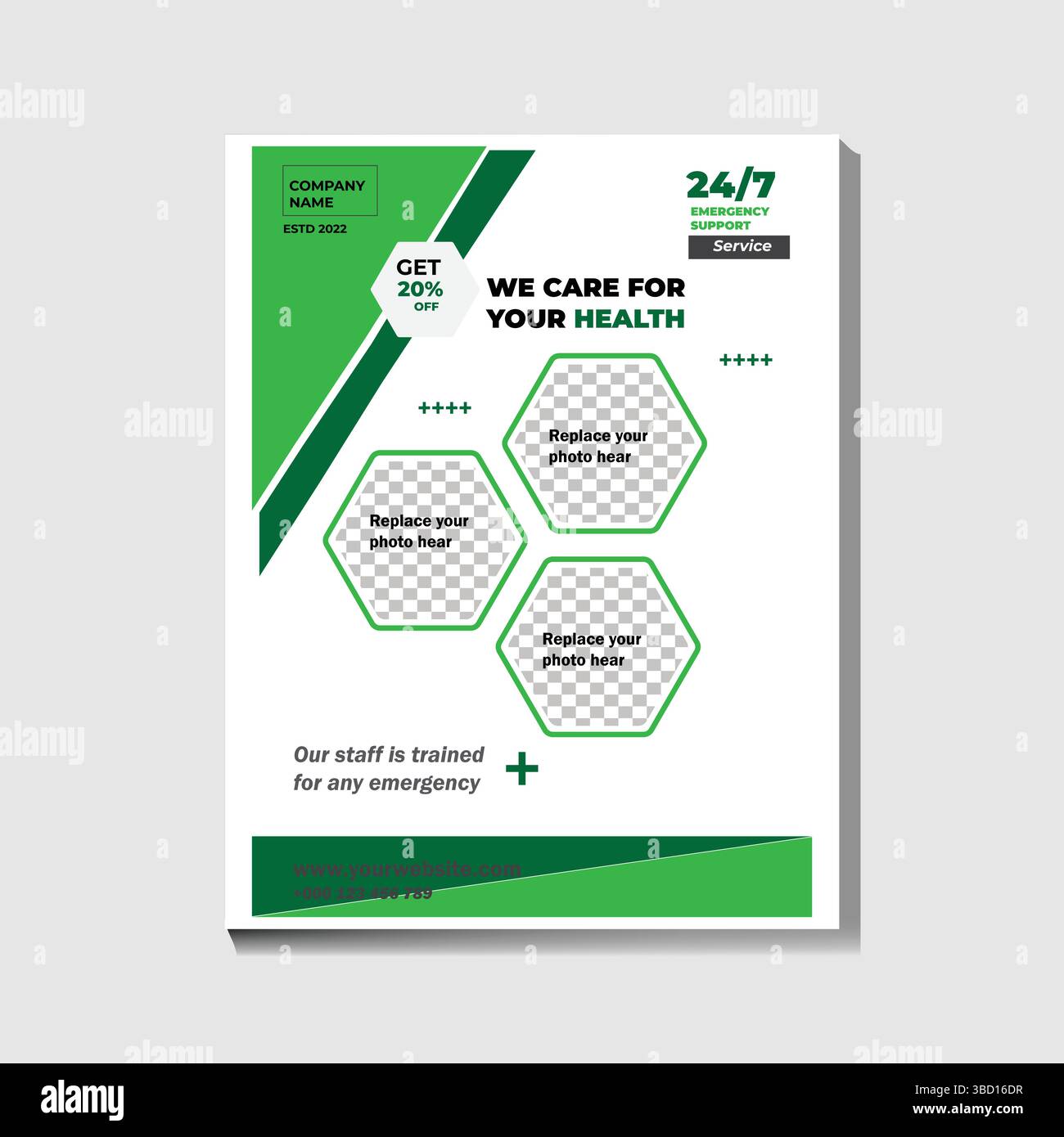 Professional healthcare flyer template with 24/7 emergency support and ...