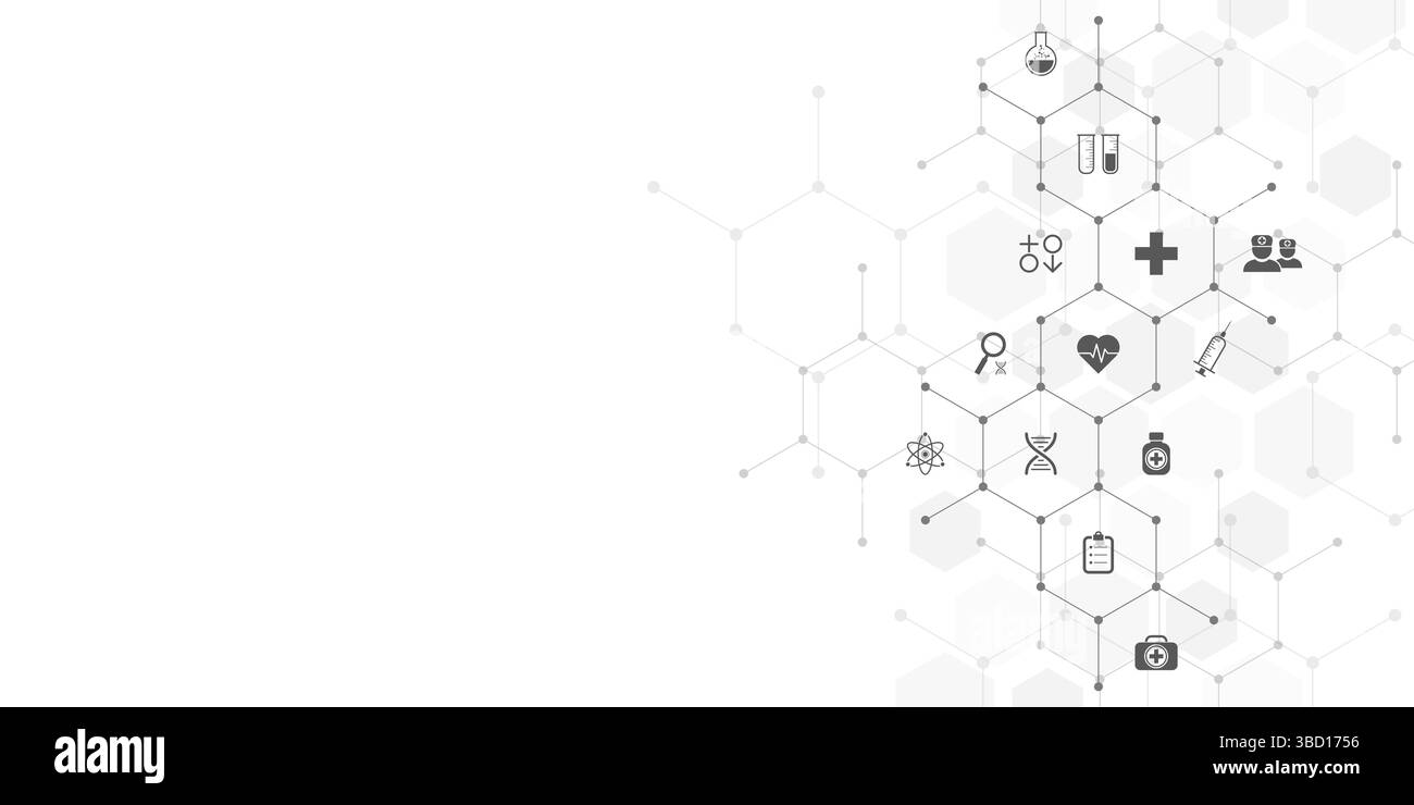 Medical background and healthcare technology with flat icons and ...