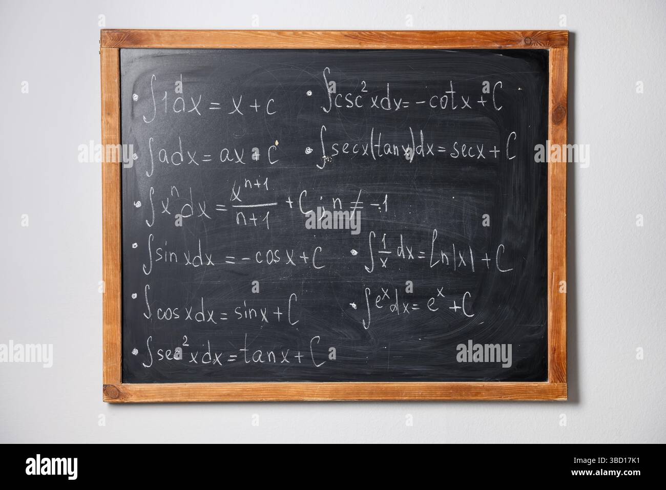 Blackboard with different mathematical formulas on white wall Stock ...