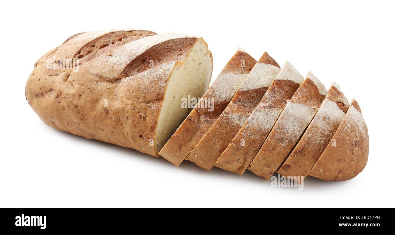Cut loaf of bread isolated on white Stock Photo - Alamy