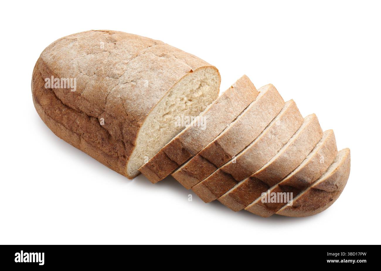 Cut loaf of bread isolated on white Stock Photo - Alamy