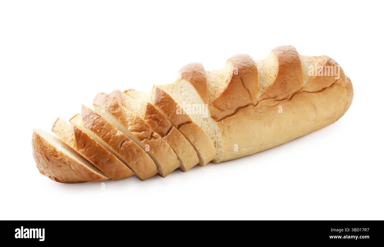 Cut loaf of bread isolated on white Stock Photo - Alamy
