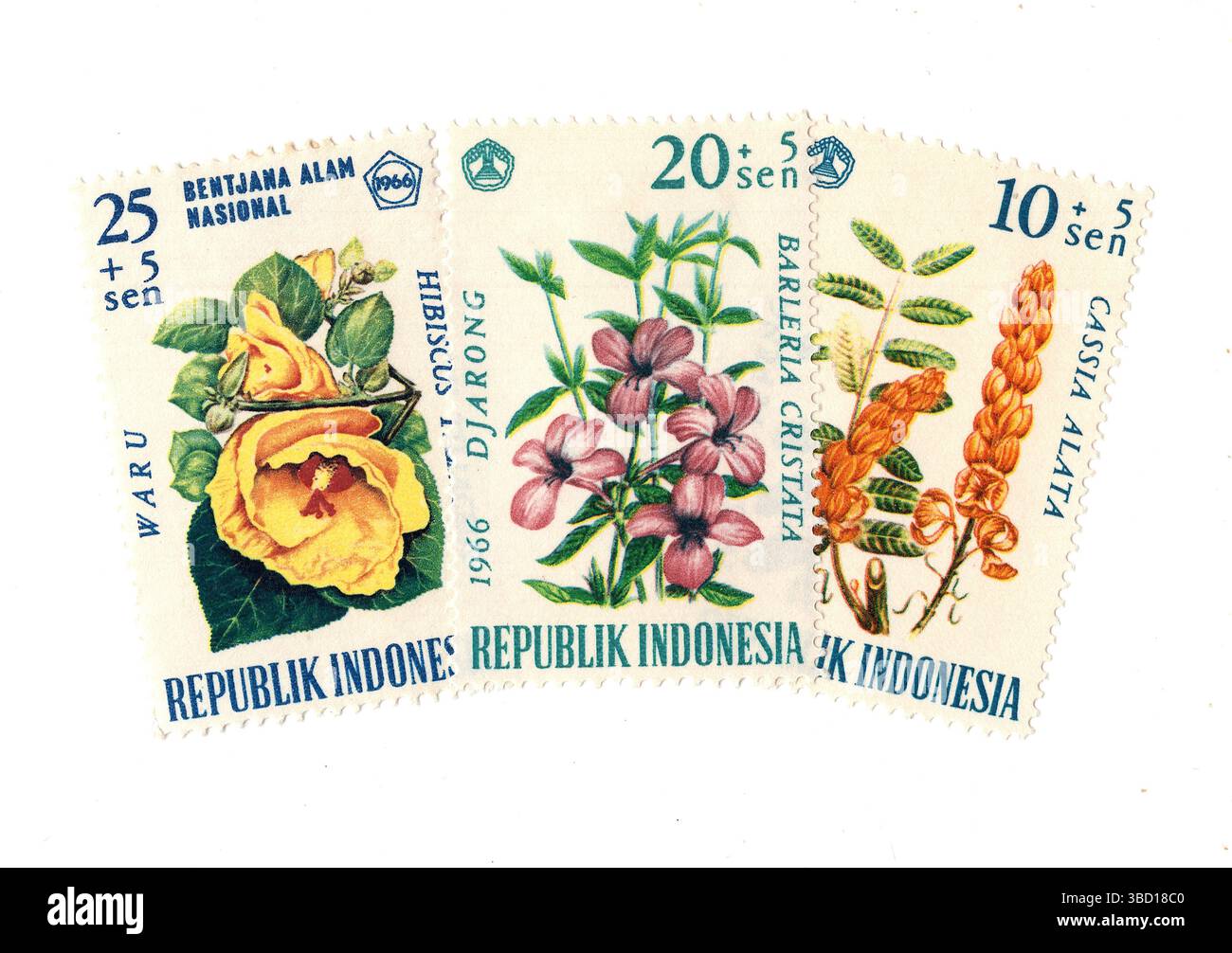 Vintage postage stamps from Indonesia isolated on a white background ...