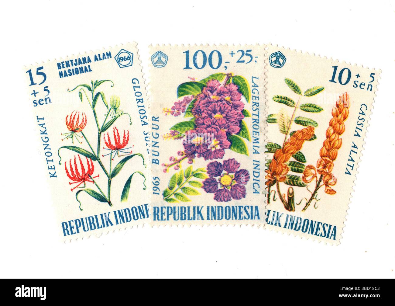 Vintage postage stamps from Indonesia isolated on a white background ...