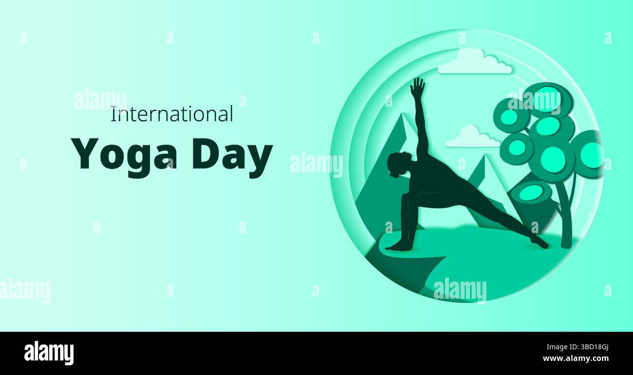 International Yoga Day. Horizontal template. Parshvakonasana pose. Side ...