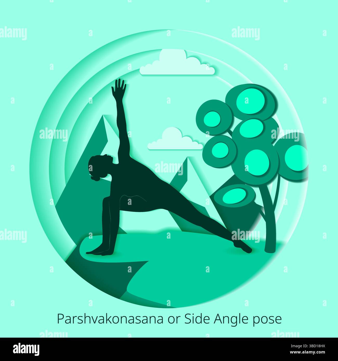 International Yoga Day. Parshvakonasana pose. Side Angle pose. Paper ...