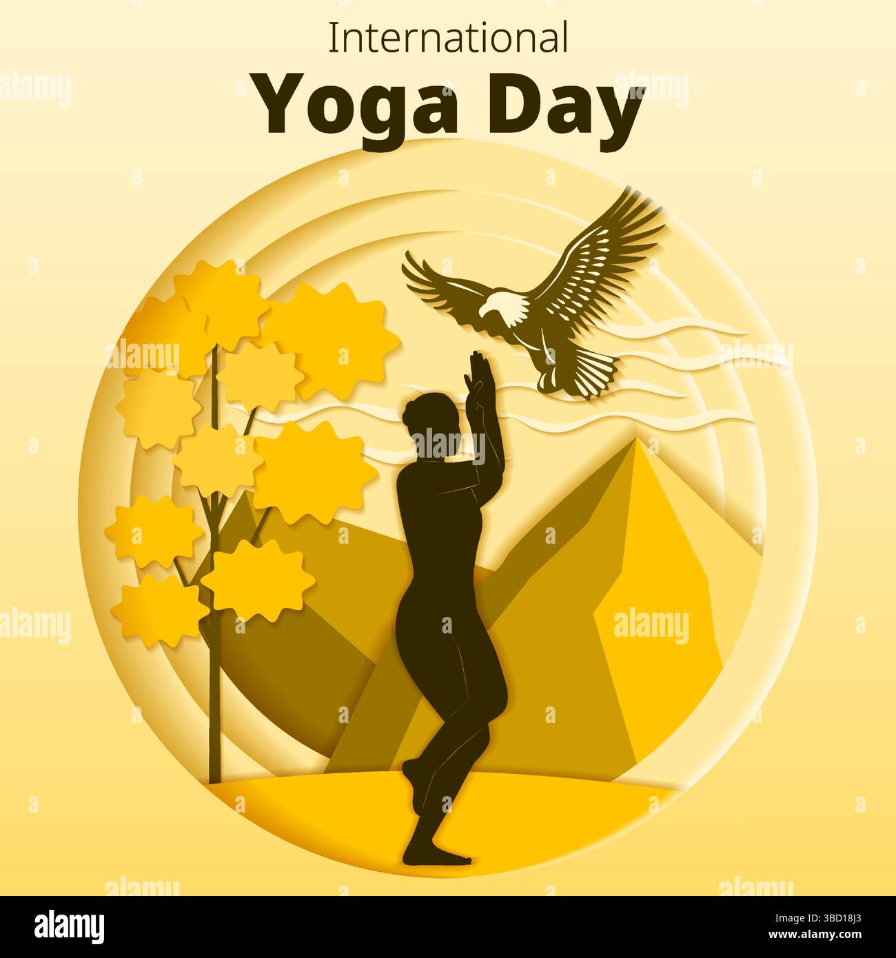 International Yoga Day. Square template. Garudasana pose. Eagle pose ...