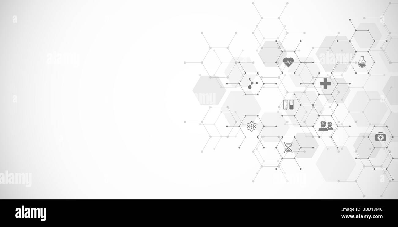 Medical background and healthcare technology with flat icons and ...