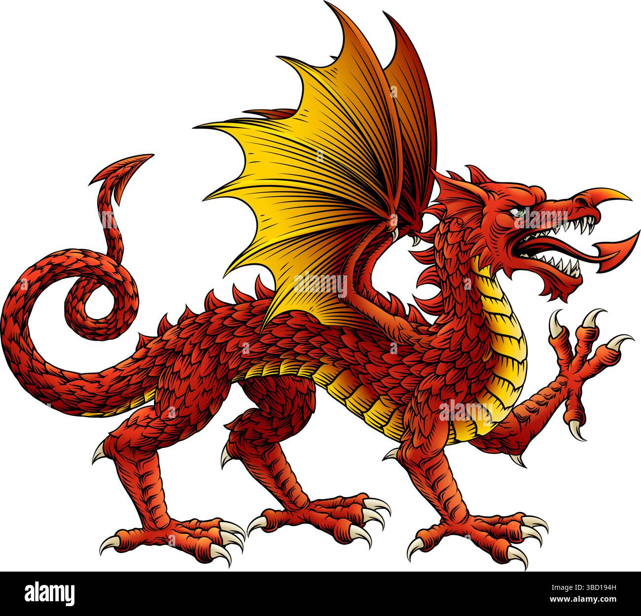 A stylised heraldry coat of arms crest style Welsh dragon in passant ...