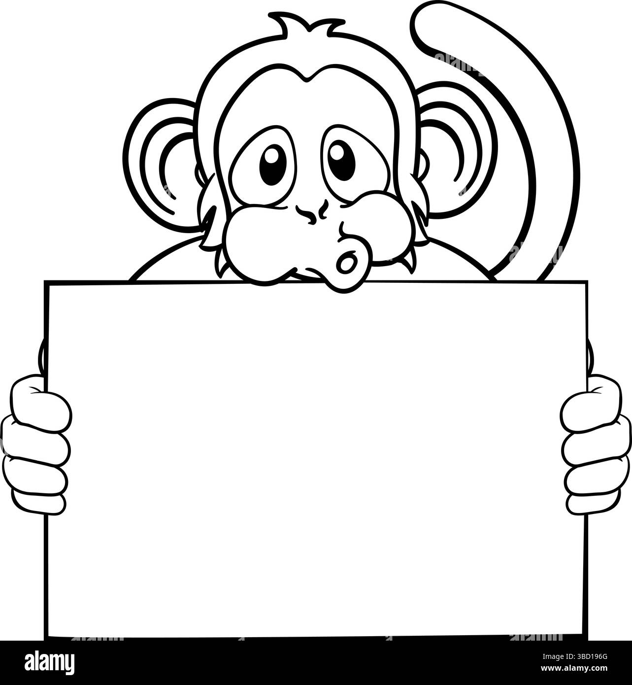 A monkey cute happy cartoon character animal holding a blank sign with ...