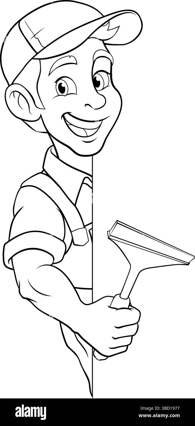 Window Cleaner Cartoon Car Wash Squeegee Man Stock Vector Image & Art ...