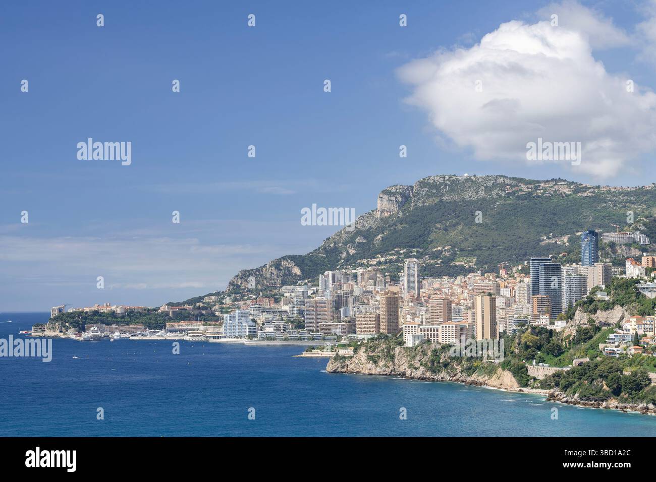 Monte Carlo, Monaco - Aerial view of the city of Monaco seen from the ...